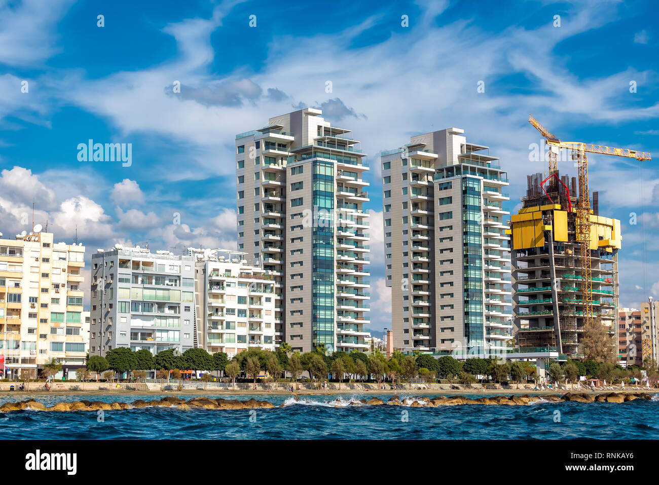 Limassol sea front with high rise residential buildings. Cyprus Stock ...