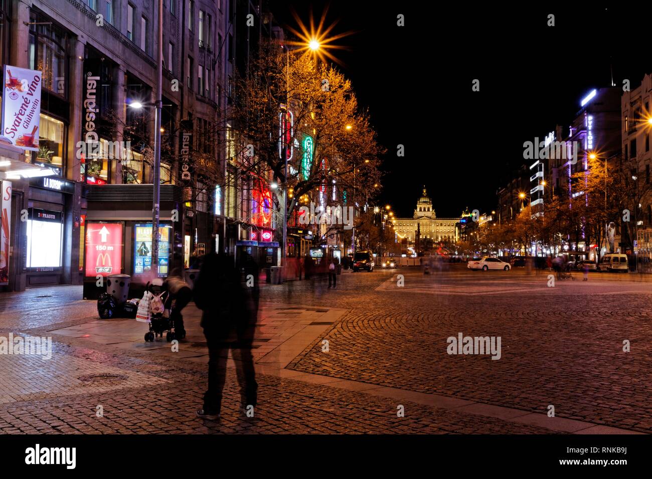 Evening at the Wenceslas square in Prague Stock Photo - Alamy