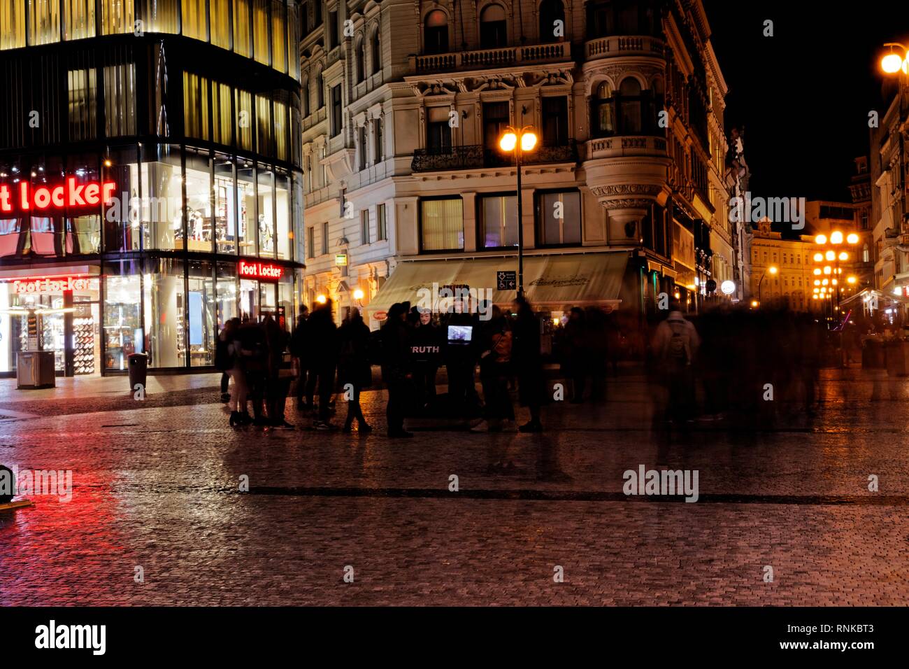 Evening at the Wenceslas square in Prague with protest for animal ...