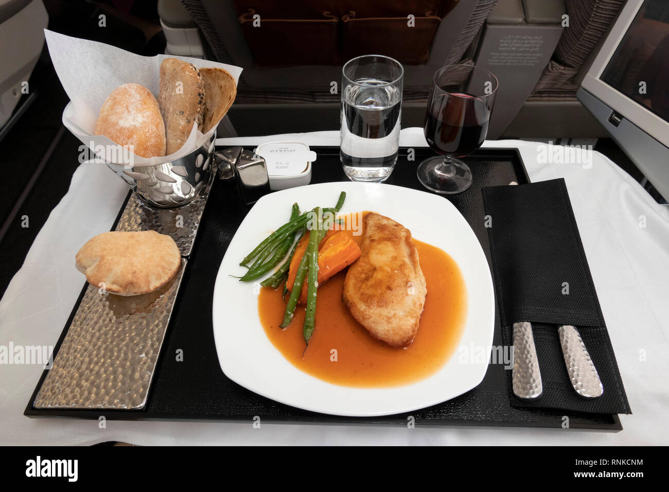 Air Travel, Etihad Airways Boeing 777-300, Business Class in flight ...