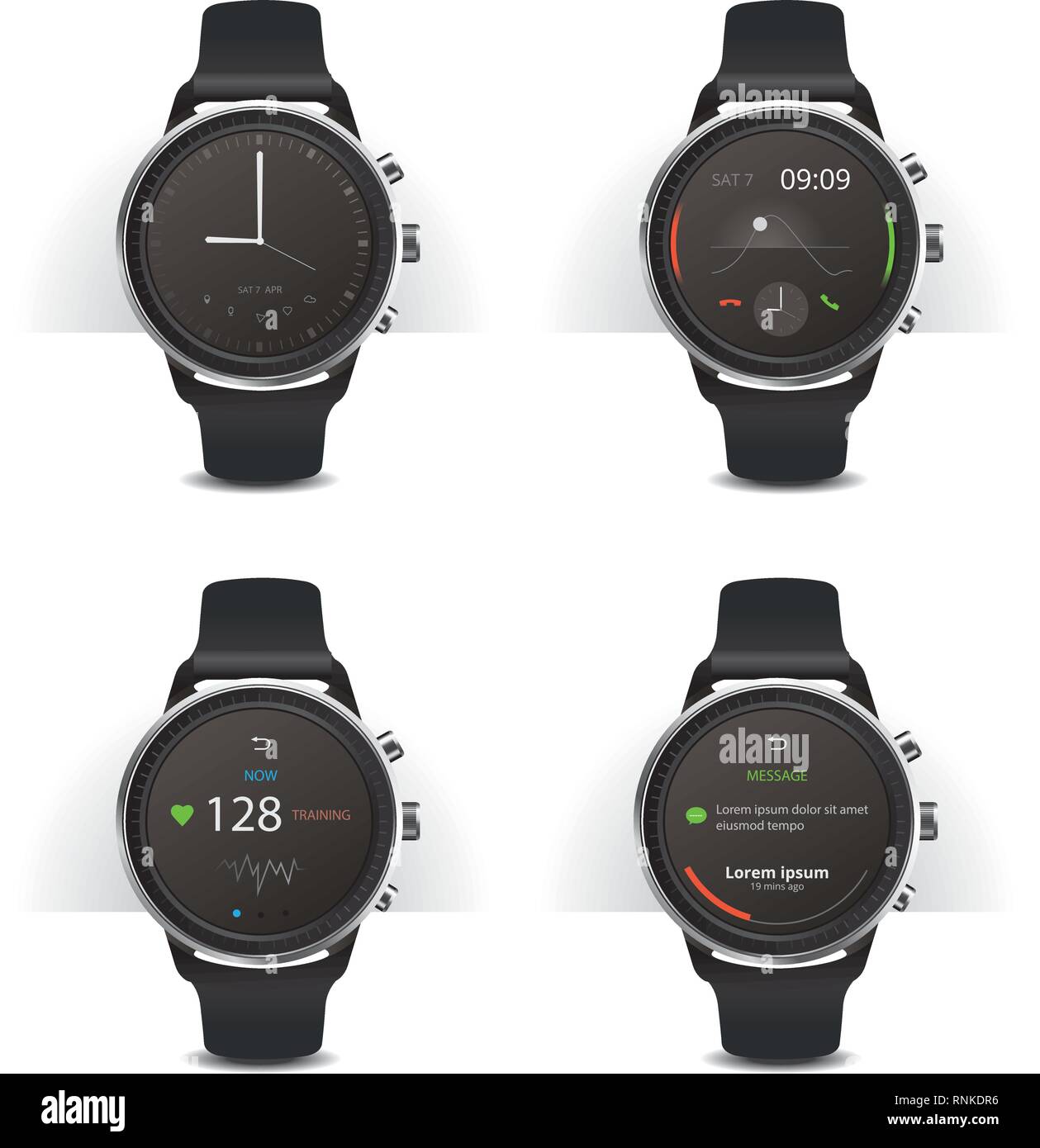 Smart Watch with Digital Display Set Vector Illustration Stock Vector ...