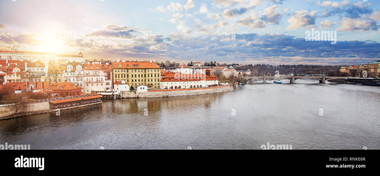 Beautiful cityscape skyline with Manes Bridge (Manesuv most) in Prague ...