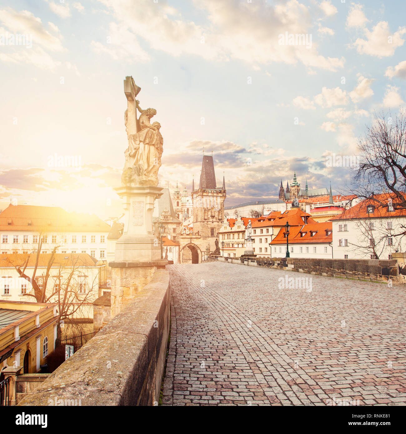Prague landmarks. Charles Bridge and spring sky in Prague Czech ...
