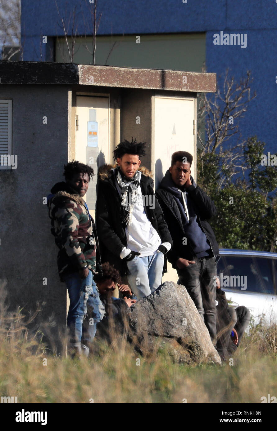 Embargoed to 0001 Wednesday February 20 A view of migrant men in Calais ...