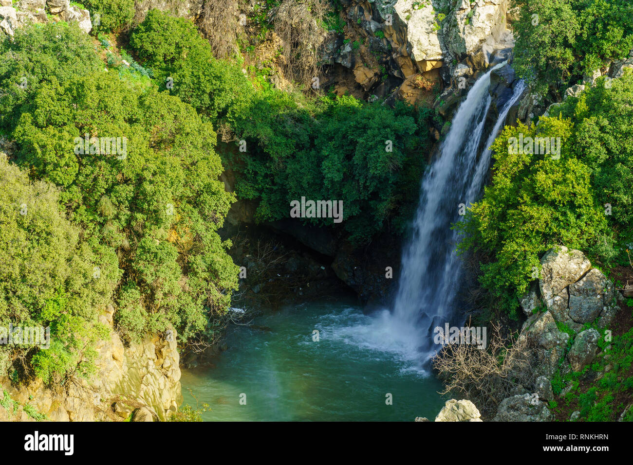 View of the Saar waterfall, in the Golan Heights, Northern Israel Stock ...