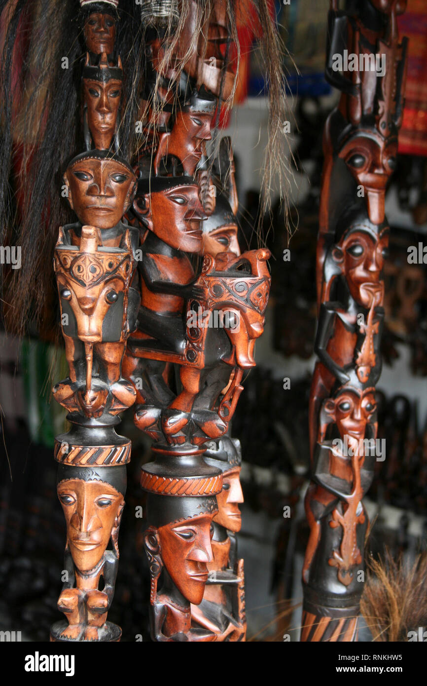 Batak Wood Carvings, Samosir Island, Lake Toba, Sumatra Stock Photo - Alamy