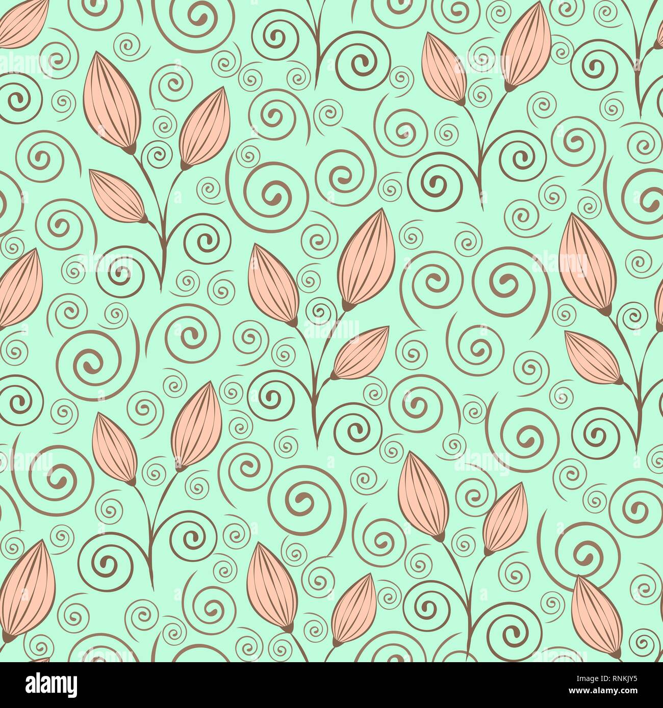 Abstract flowers seamless pattern, outline drawing, minimalistic ...