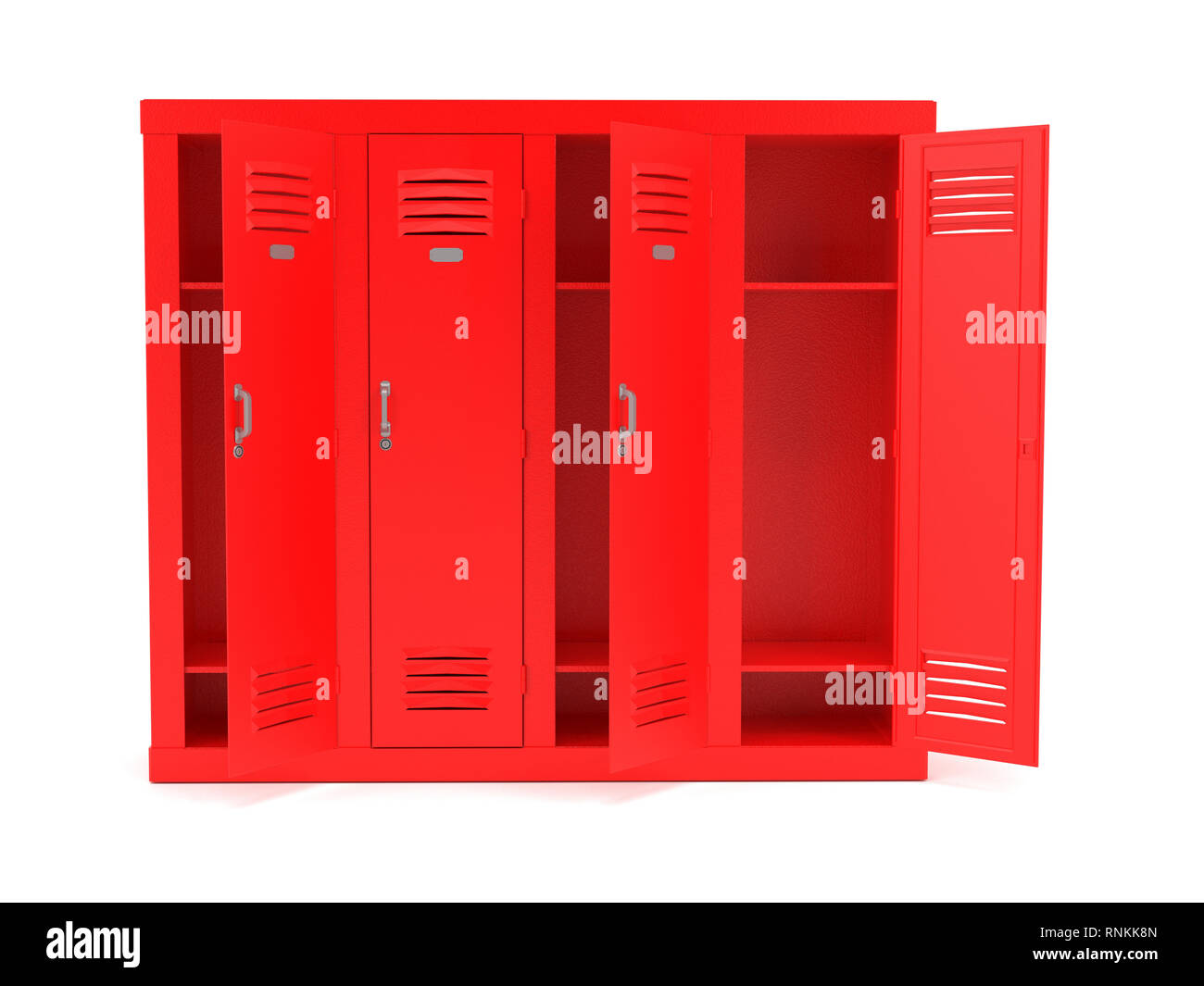 Red lockers with open doors. 3d rendering illustration isolated Stock ...