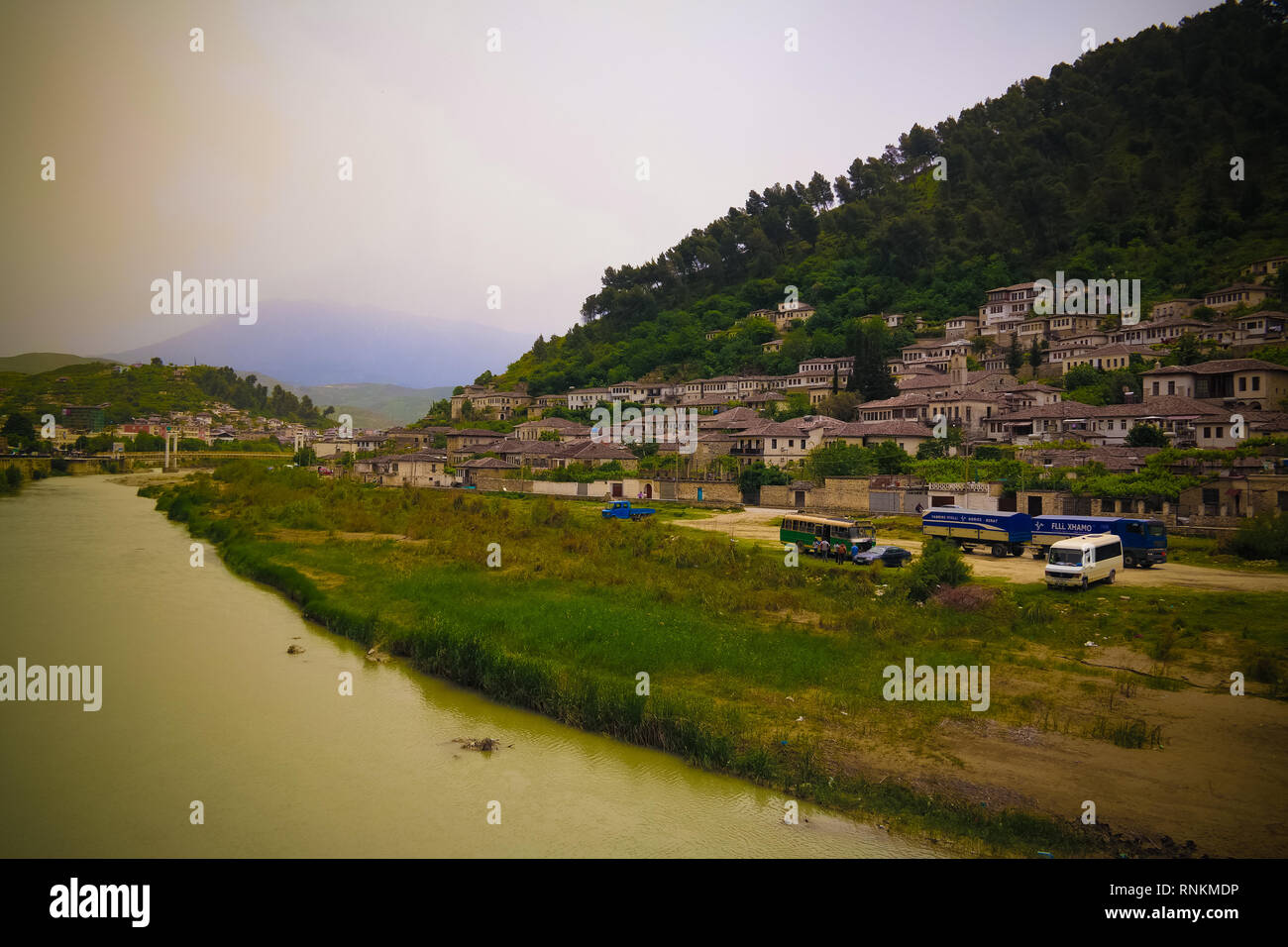 Panoramic view to Berat old town and Kisha e Shen Mehillit aka St ...