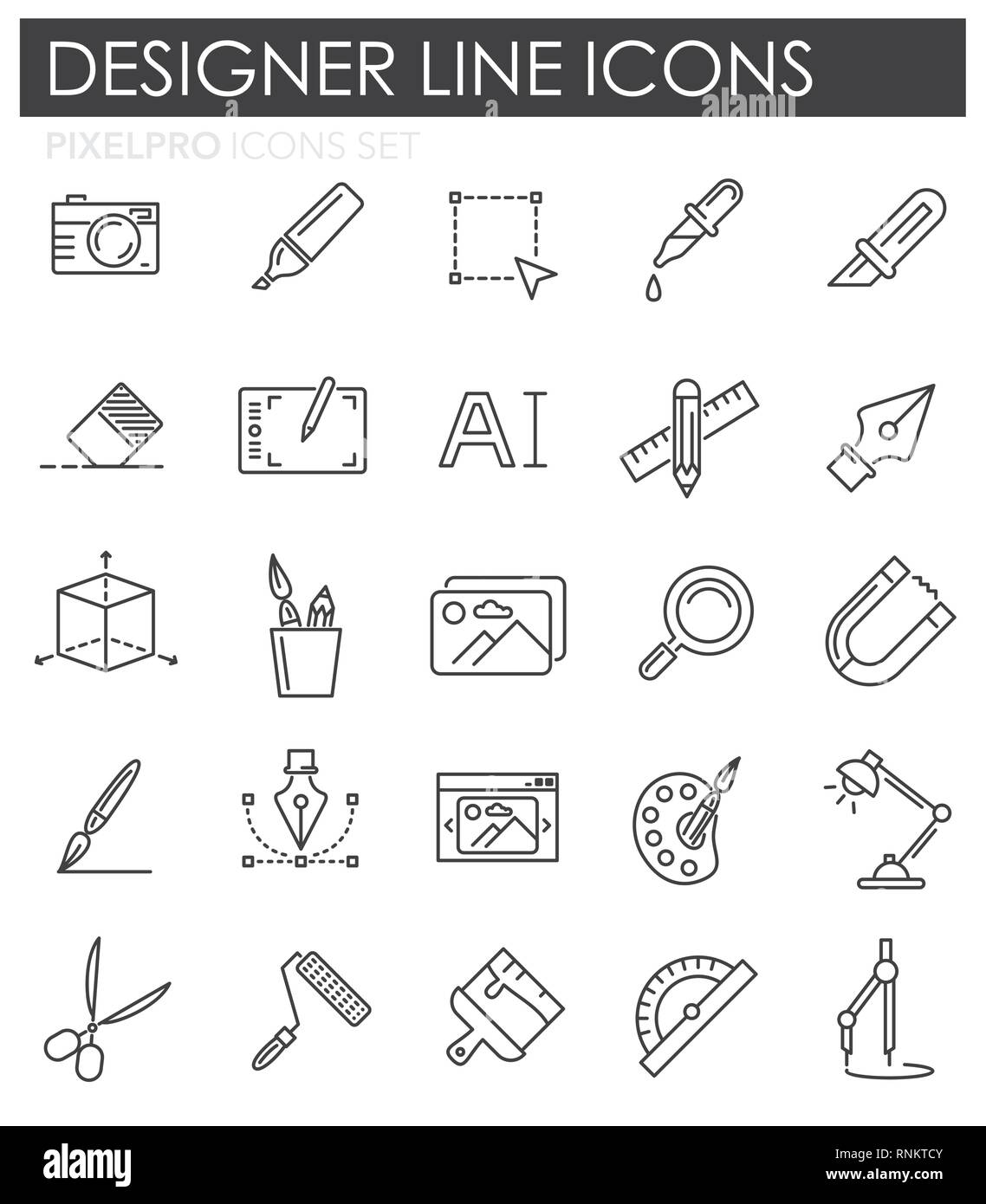 Graphic design line icons set on white background for graphic and web ...