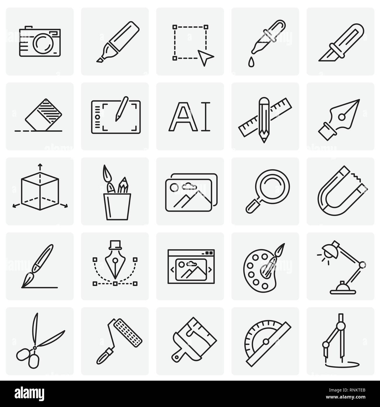 Graphic design line icons set on squares background for graphic and web ...