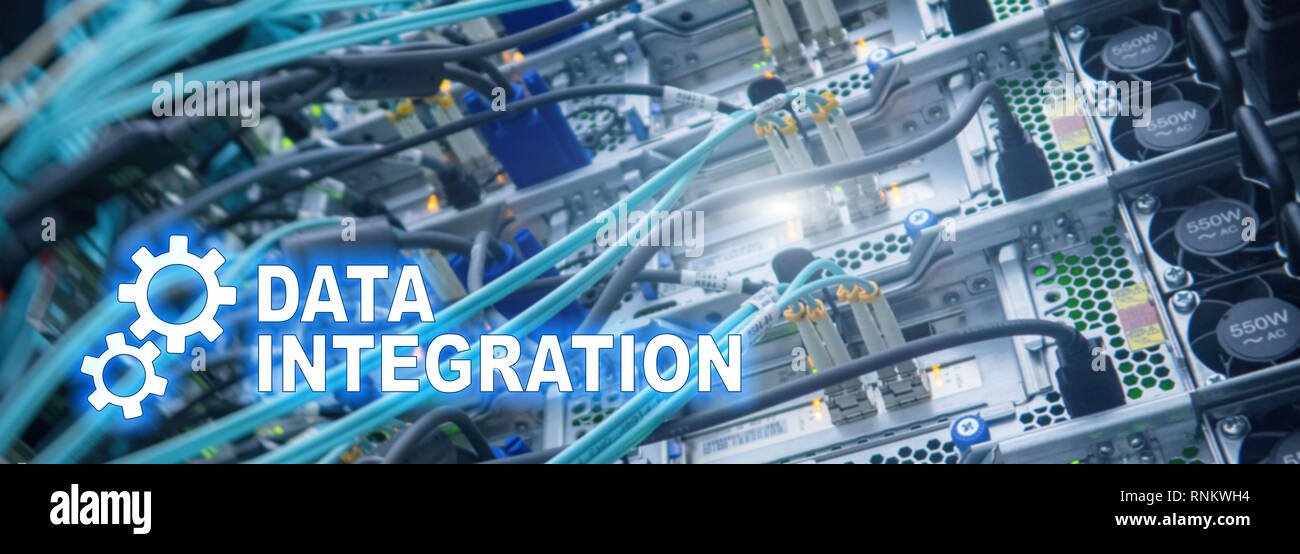 Data integration information technology concept on server room ...