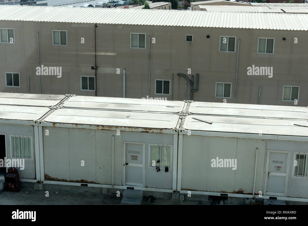 Construction site offices on a major building site in downtown Dubai ...