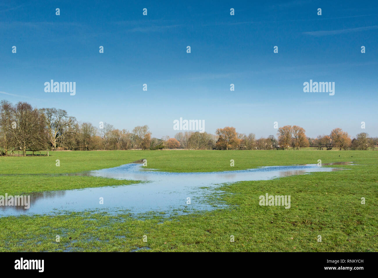 A large puddle in a field left after snow followed by heavy rain Stock ...