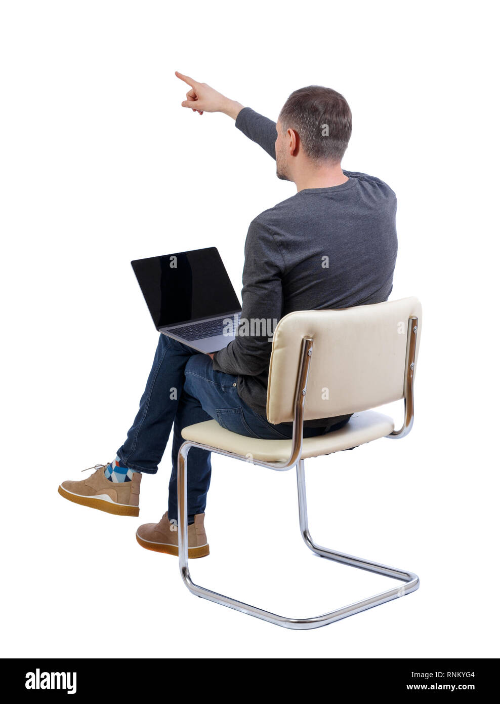 Man computer sitting rear view Cut Out Stock Images & Pictures - Alamy