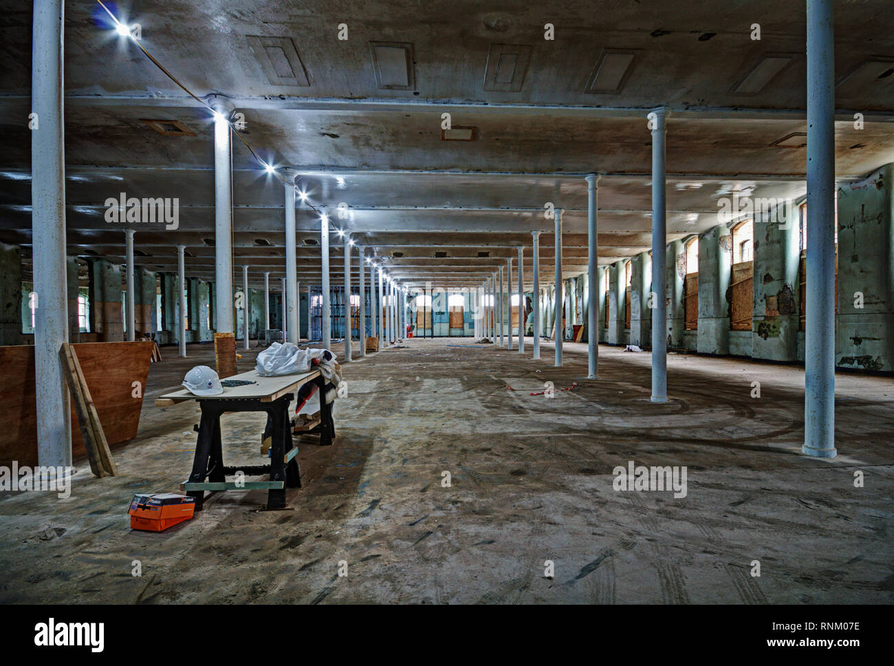 Early stages of work in renovating an old mill interior Stock Photo - Alamy