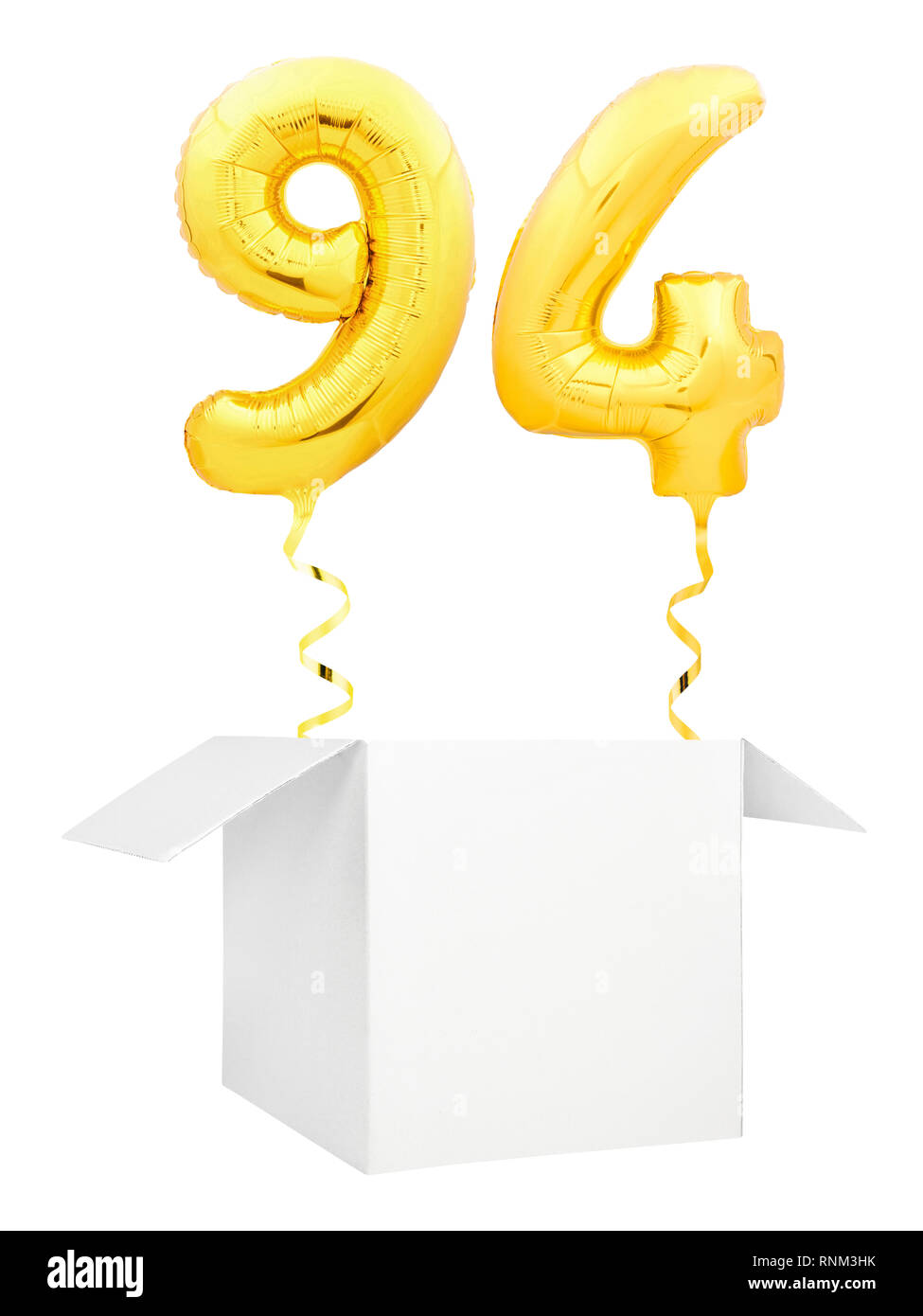 Golden number ninety four inflatable balloon with golden ribbon flying ...