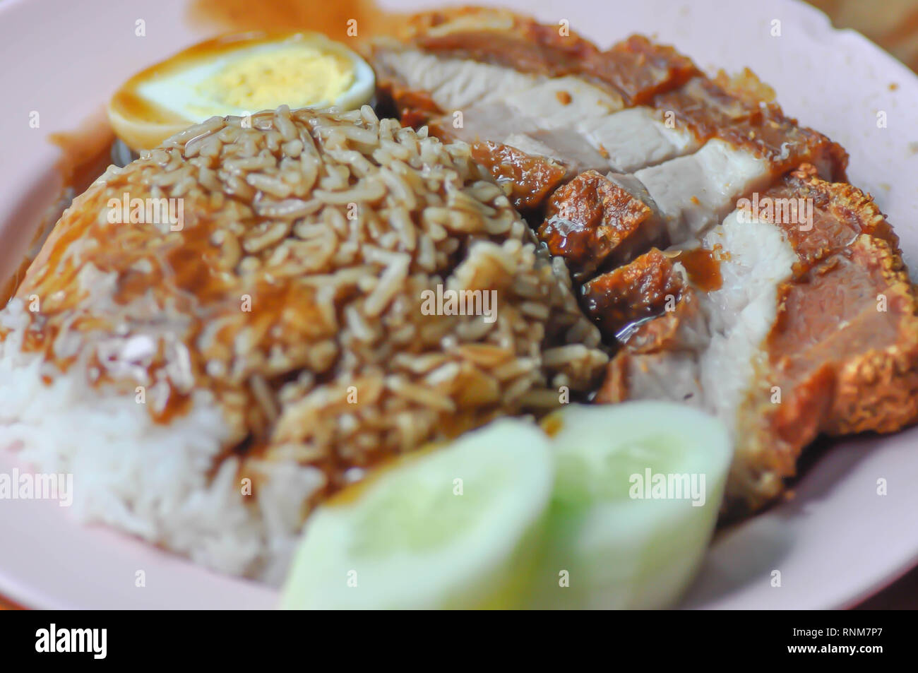 crispy pork with rice or rice topped with crispy pork , Thai food Stock ...