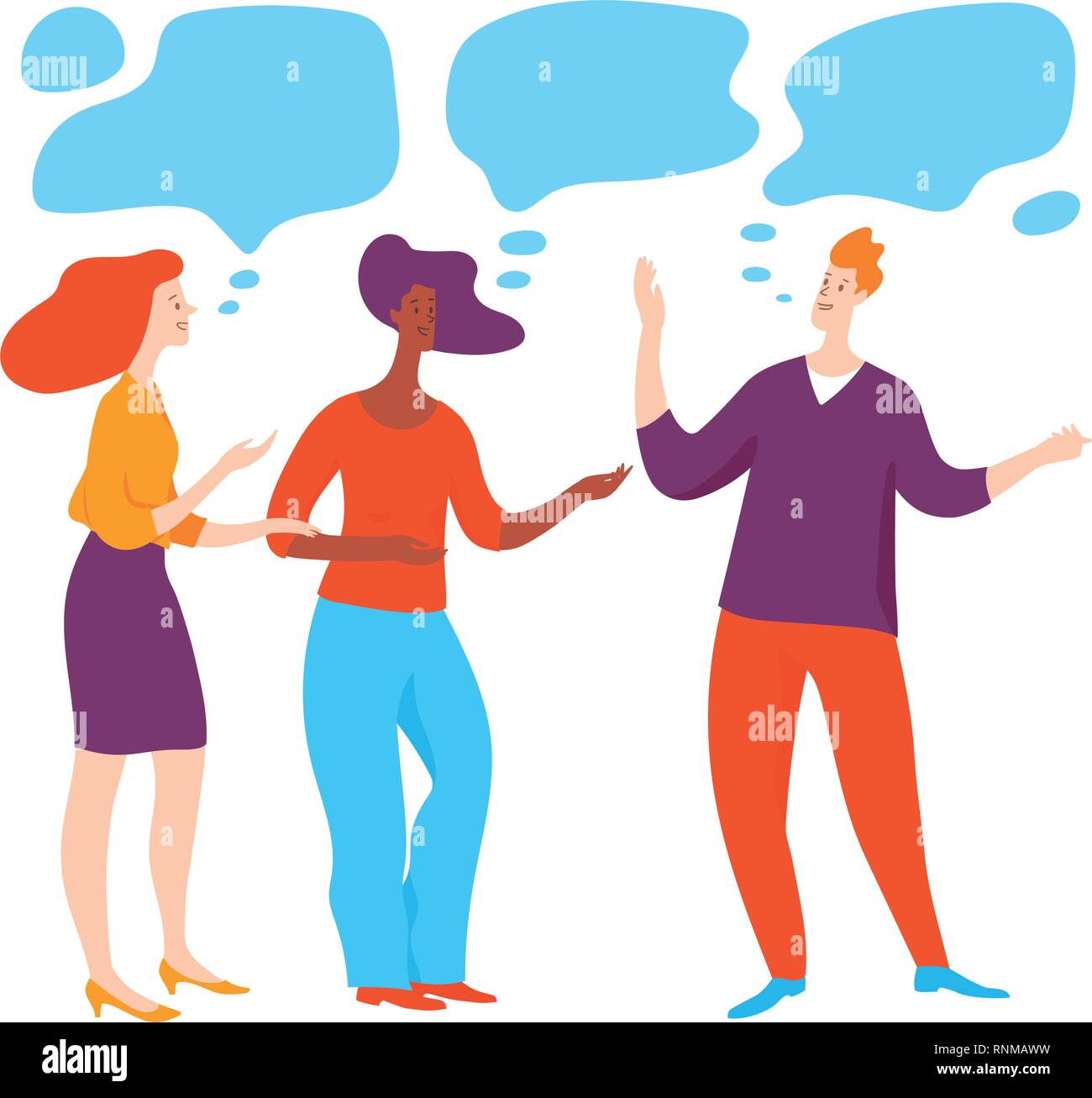 Vector illustration with cartoon stylish people taking conversation ...