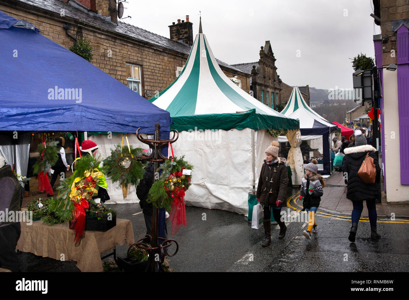 UK, England, Lancashire, Ramsbottom, Bridge Street, visitors amongst ...