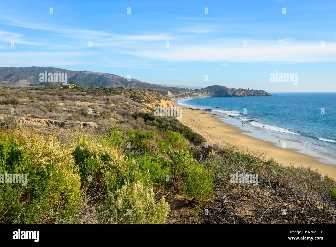 View of the sandy beach, coastal reserve, Crystal Cove State Park ...