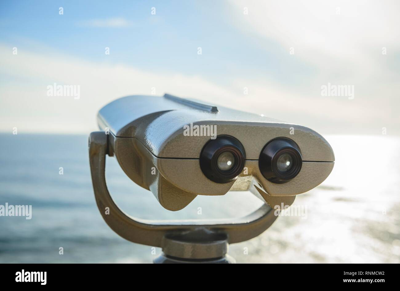 Telescope aimed at a distance, Crystal Cove State Park, Orange County ...