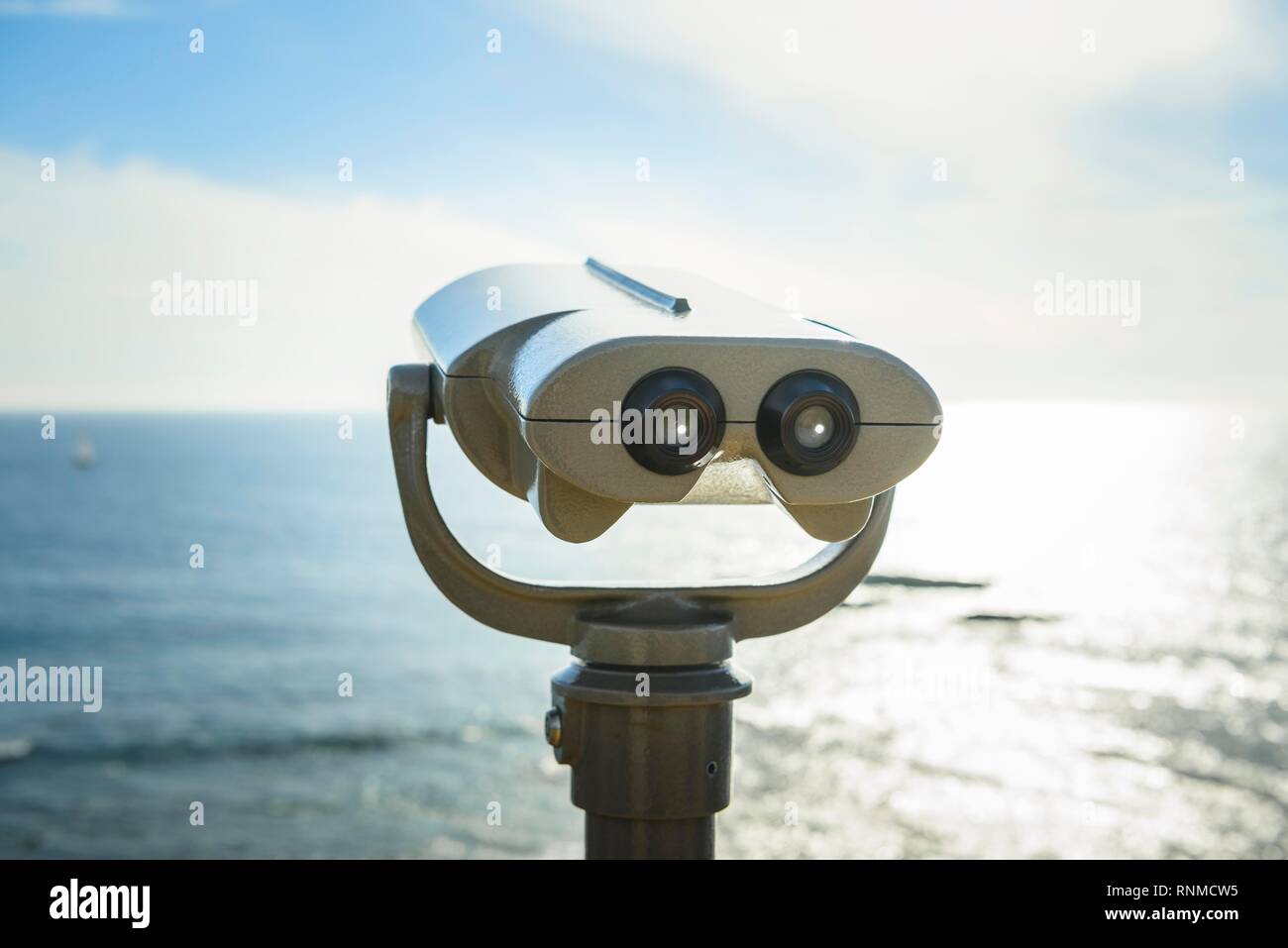 Telescope aimed at a distance, Crystal Cove State Park, Orange County ...