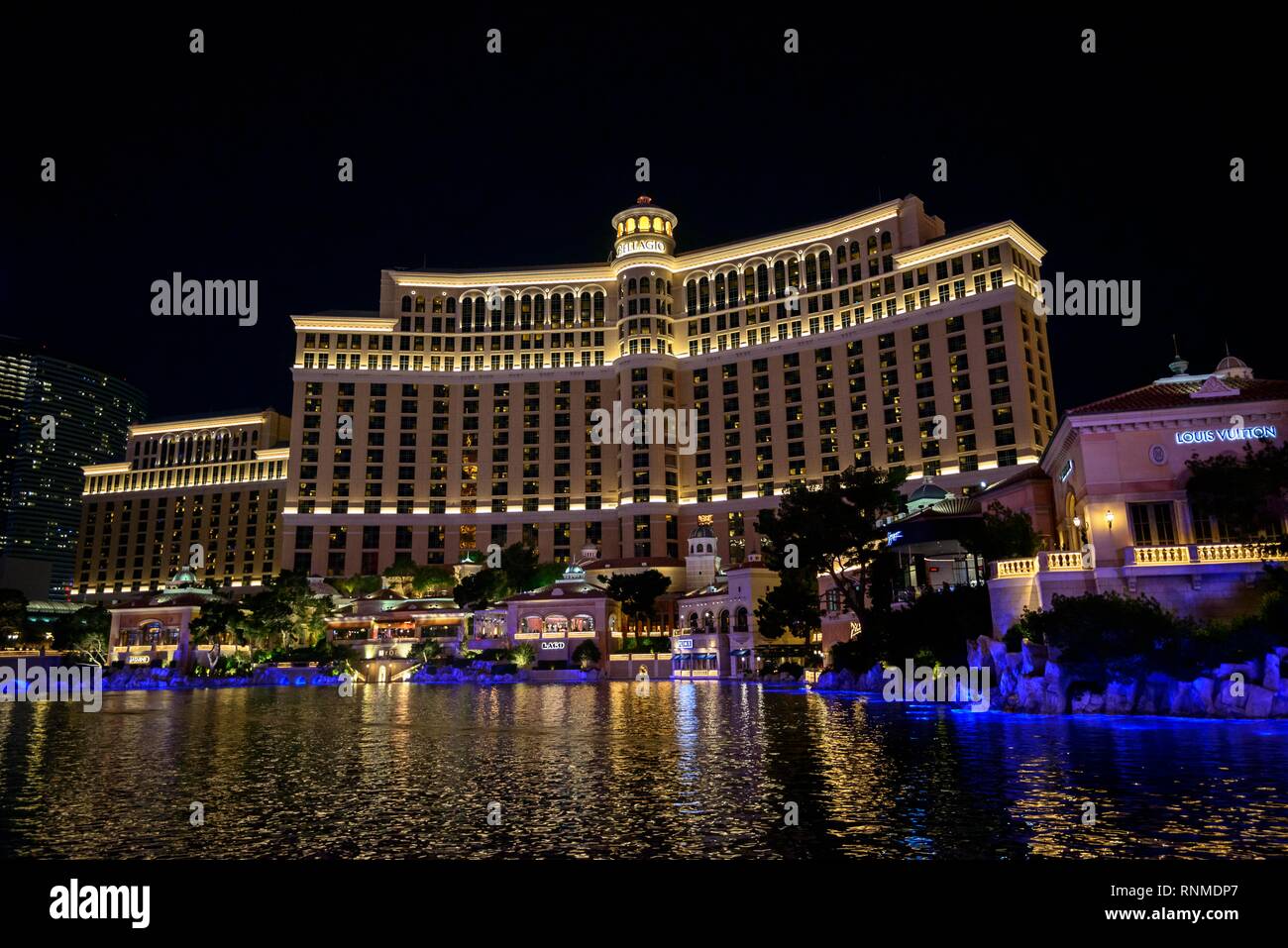 Bellagio Hotel and Casino at night, night shot, luxury hotel, Las Vegas ...