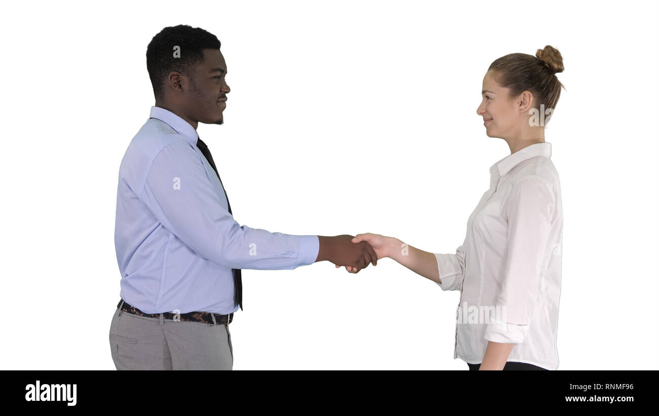 Professional business people handshaking on white background Stock ...