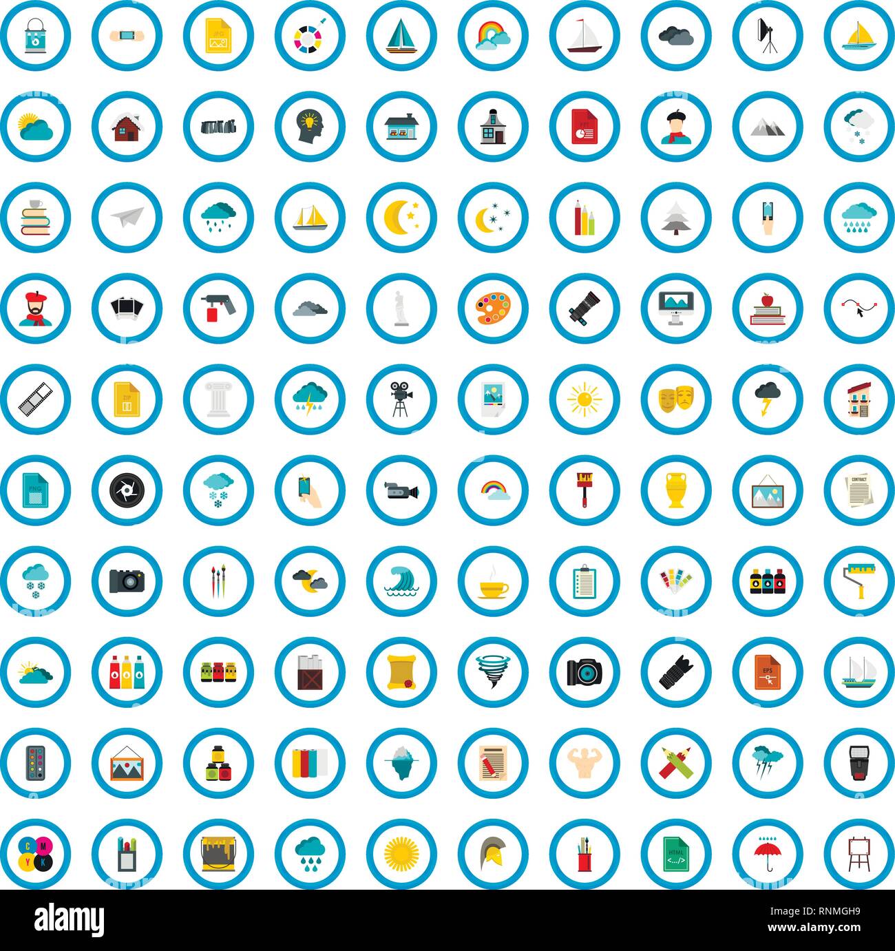 100 artistic icons set, flat style Stock Vector Image & Art - Alamy