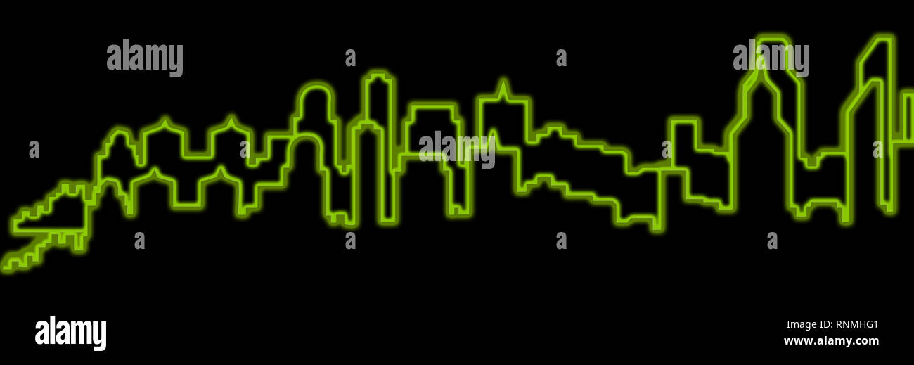 sicy skyline in blue neon light with black background Stock Photo - Alamy