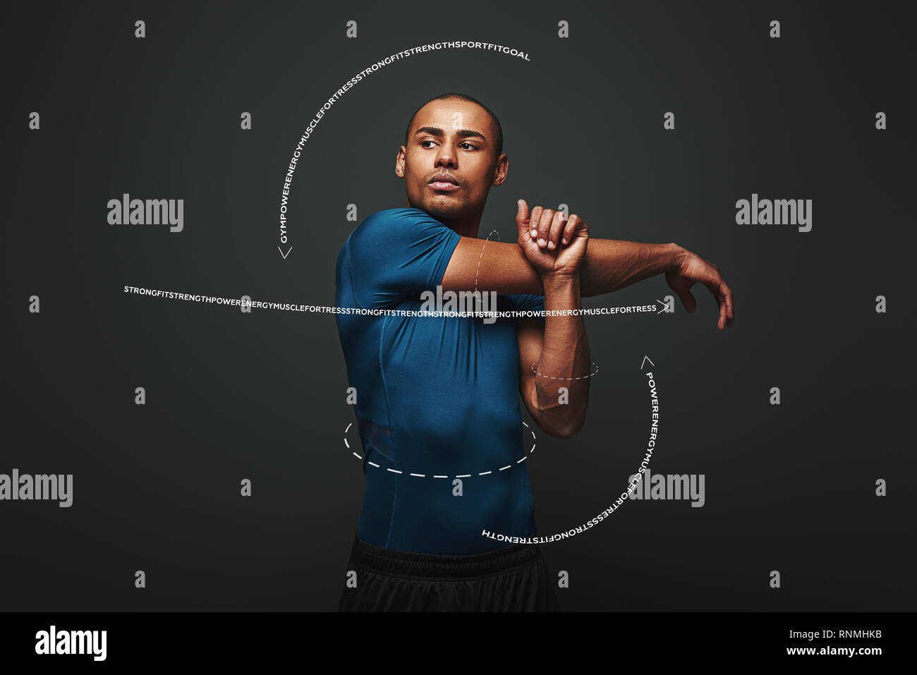 Portrait of strong young muscular man stretching his arms. Fitness ...