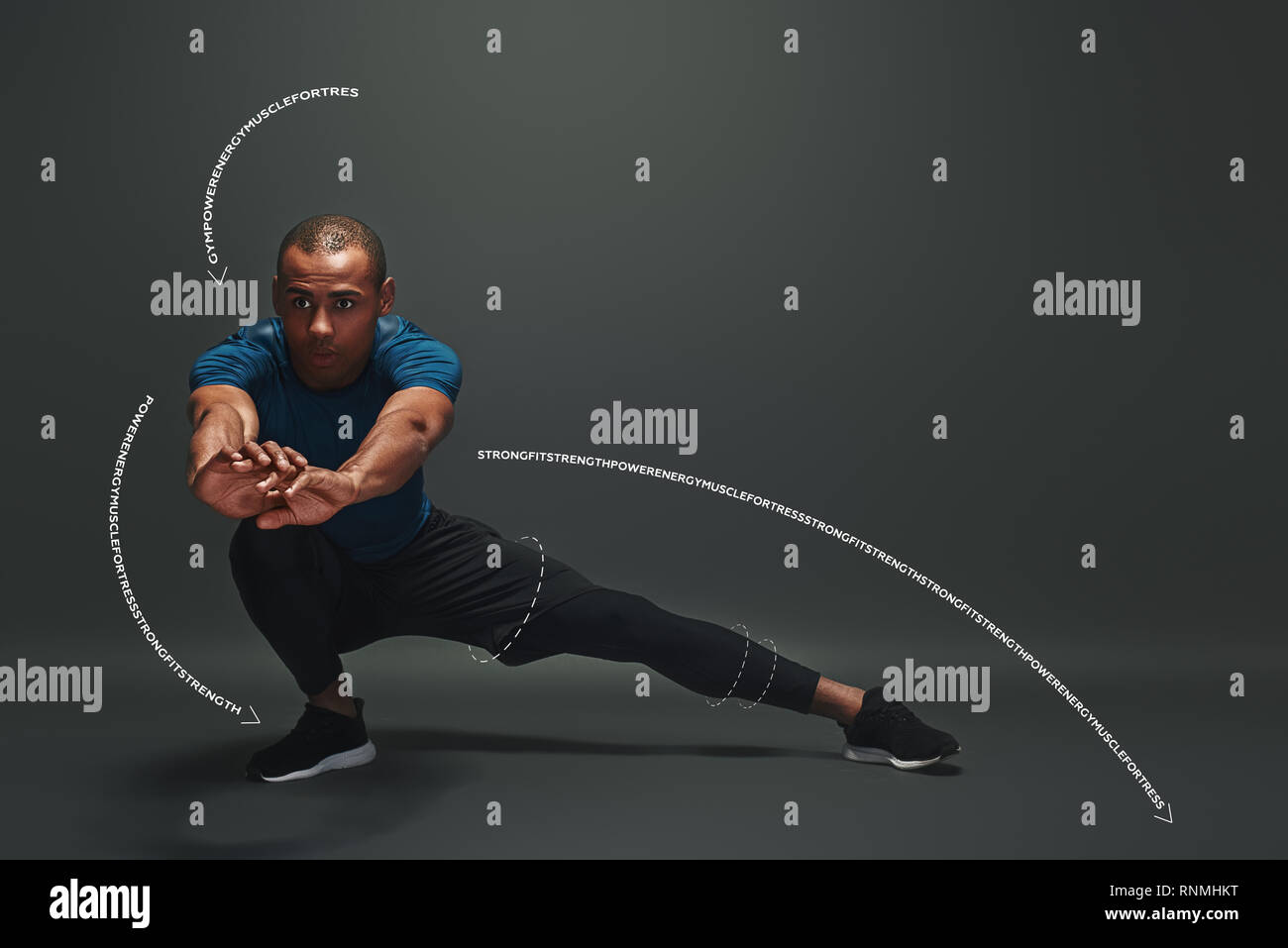 Full length of strong young muscular man in comfortable sportwear ...