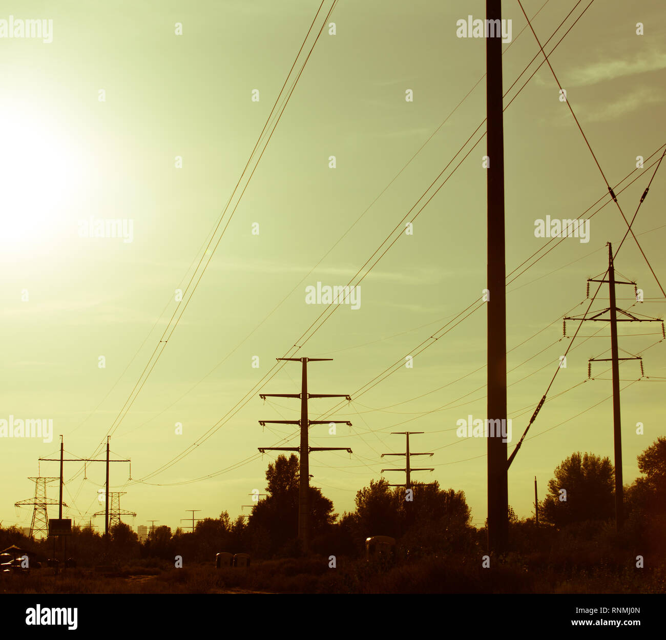 Electrical lines . power electric line and transmission tower Stock ...