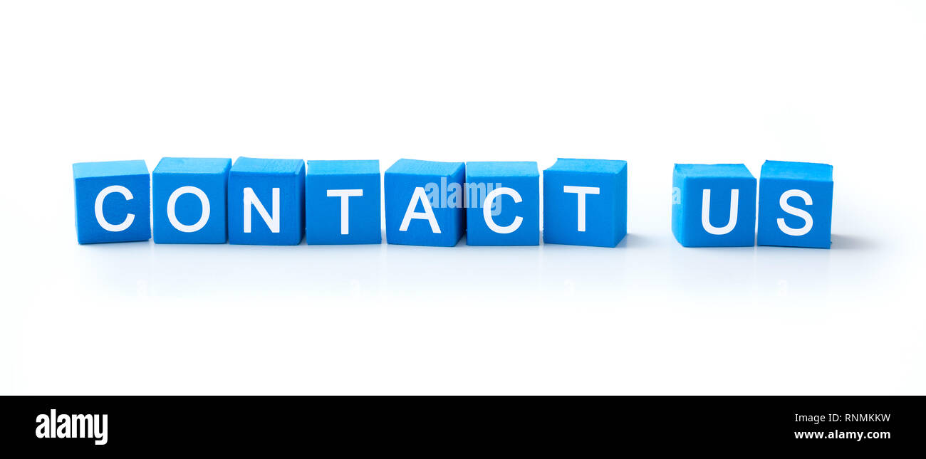 Contact us word in blue color cubes Stock Photo - Alamy