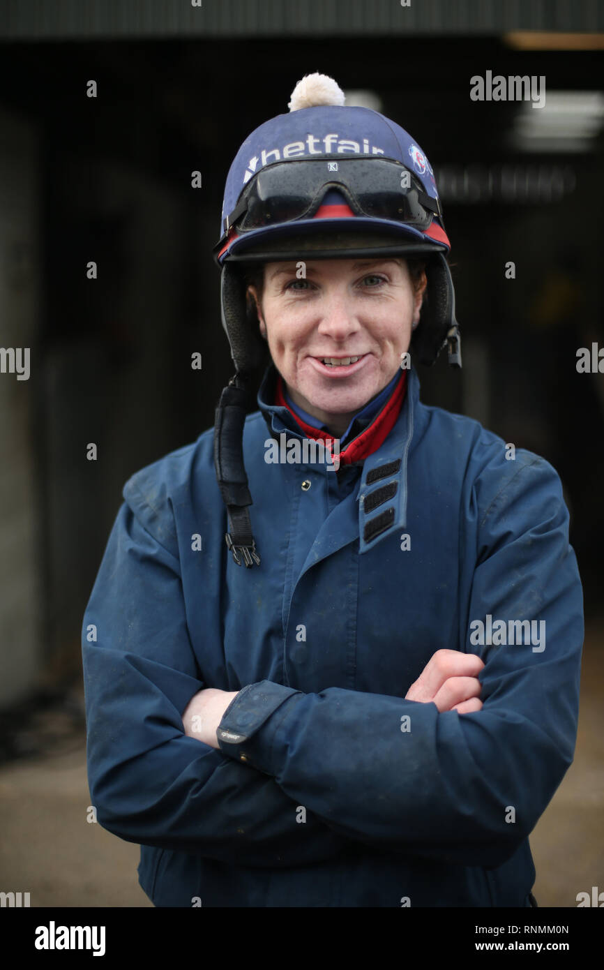 Jockey Lisa O'Neill during the stable visit to Gordon Elliott's yard at ...