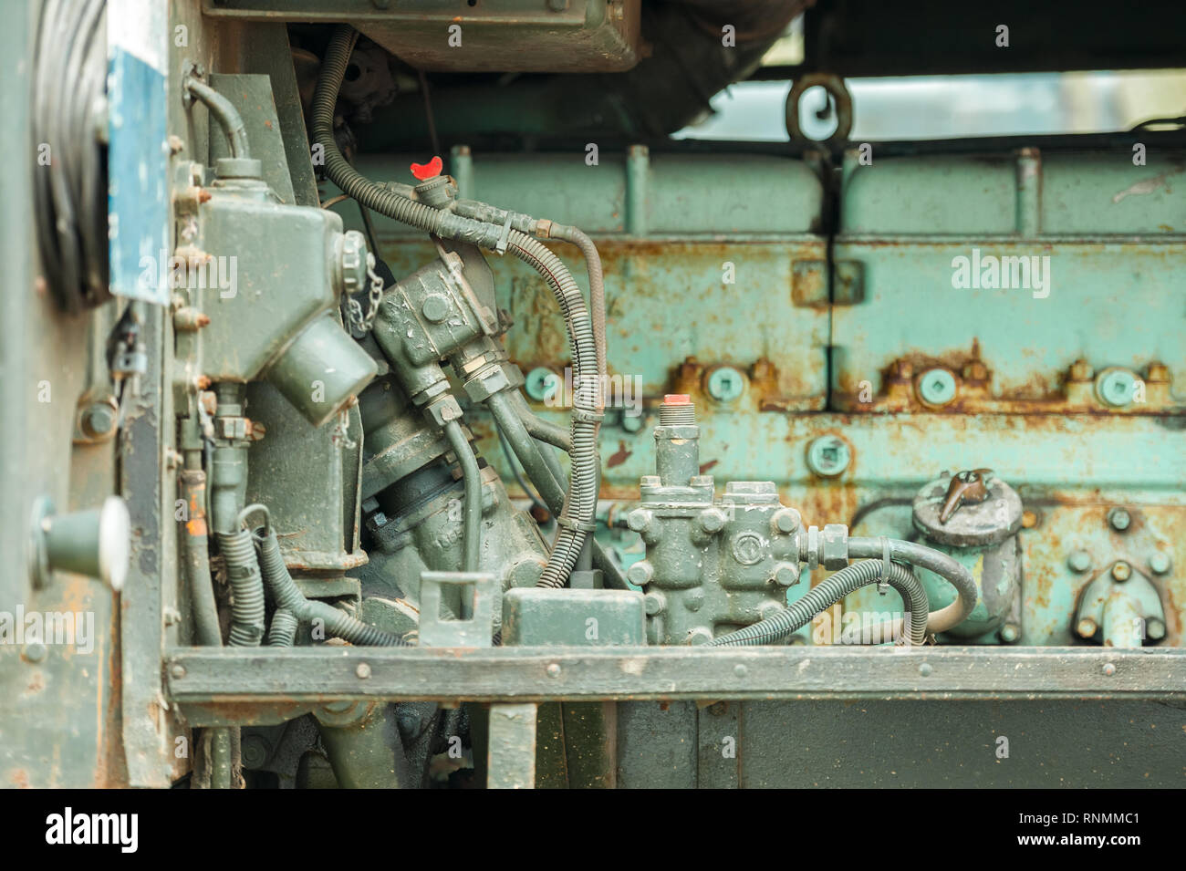 close-up of a vintage military diesel truck engine circa 1950 Stock ...