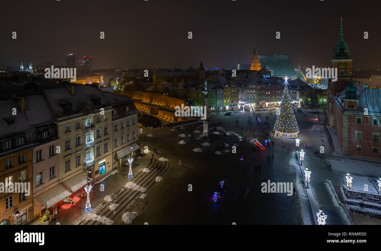 Aerial view of the old city in Warsaw at night Stock Photo - Alamy