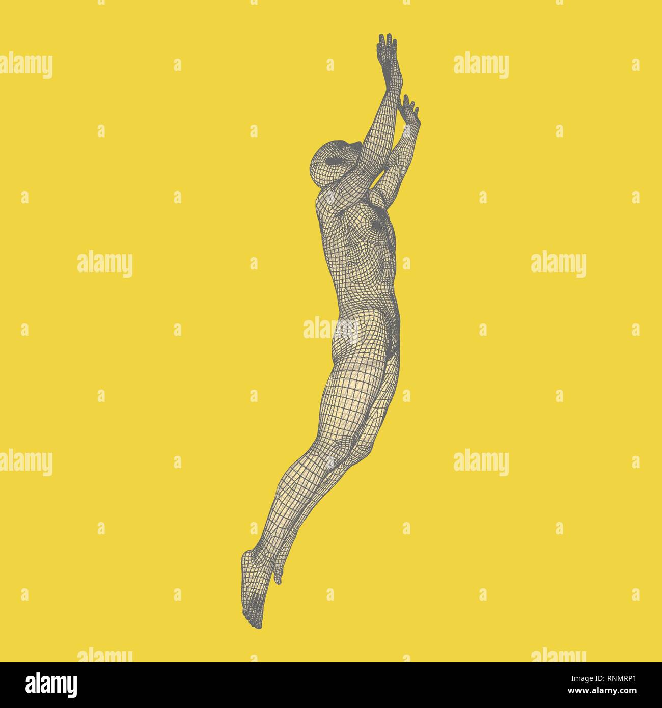 Silhouette of a Jumping Man. 3D Model of Man. Geometric Design ...