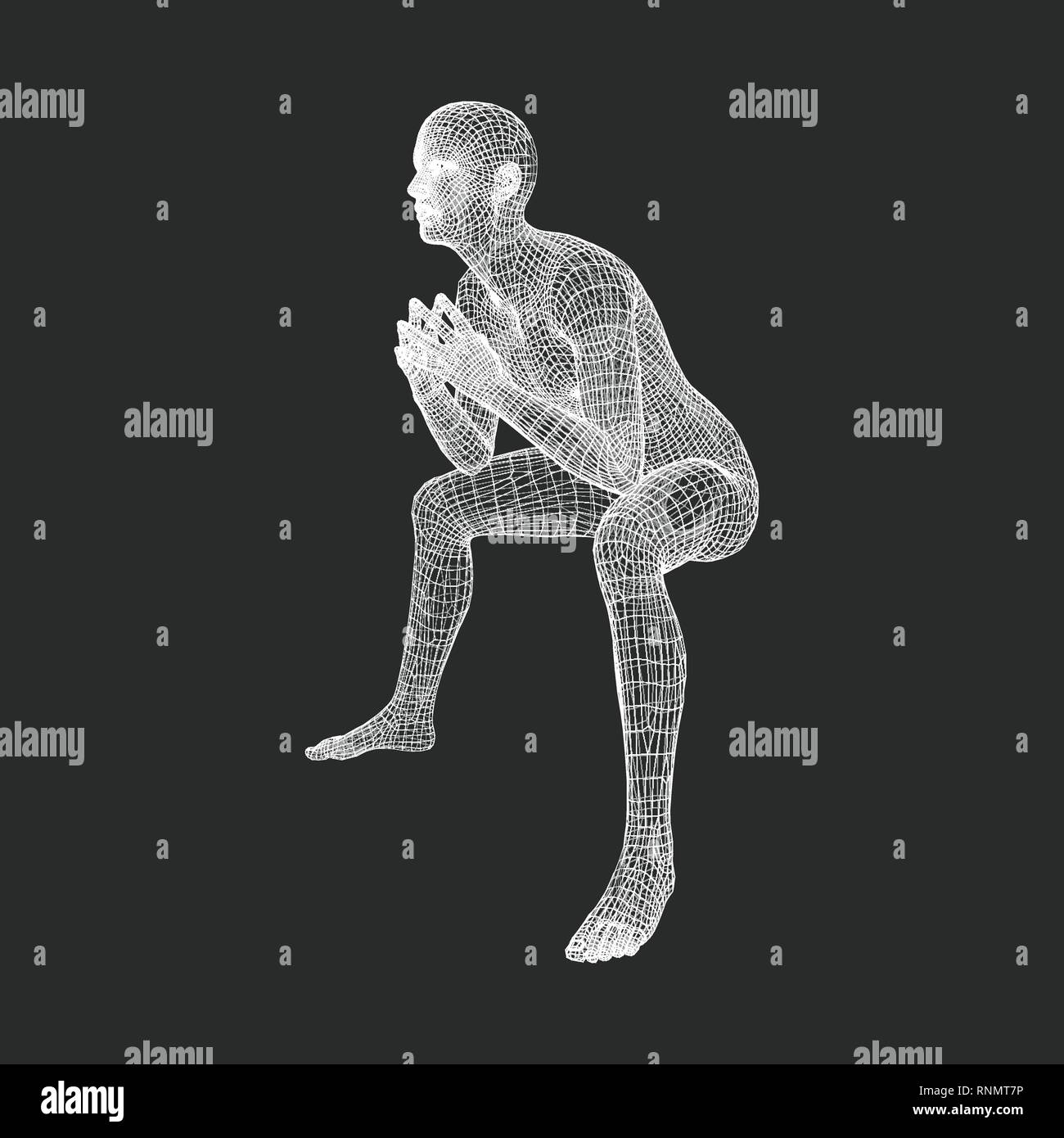Man in a Thinker Pose. 3D Model of Man. Geometric Design. Human Body ...