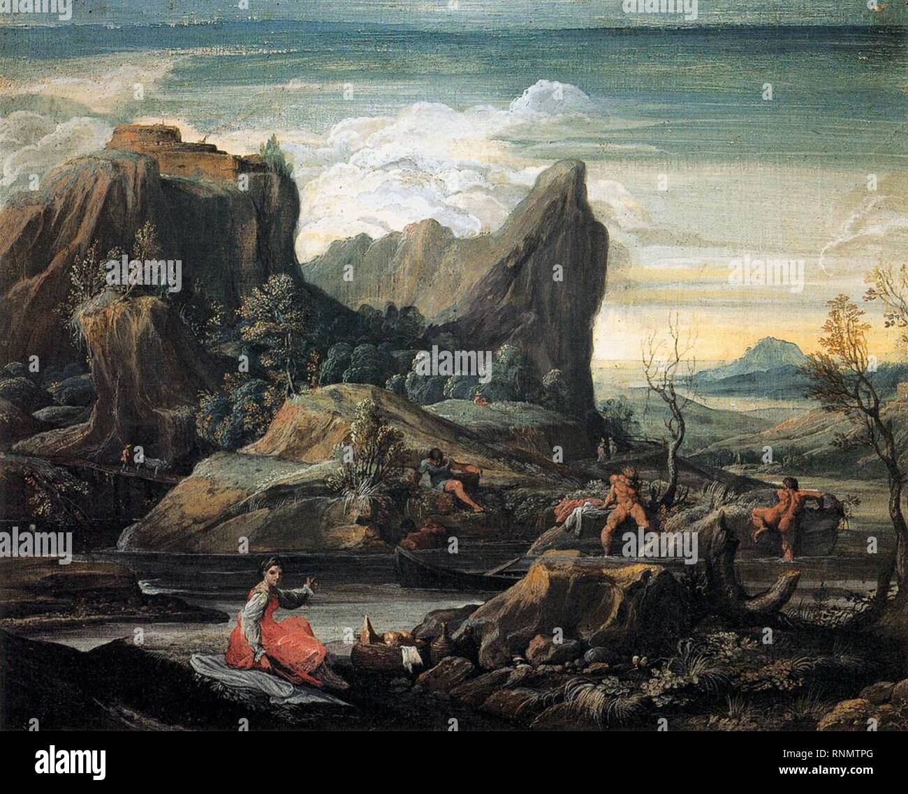 Agostino Carracci - Landscape with Bathers Stock Photo - Alamy