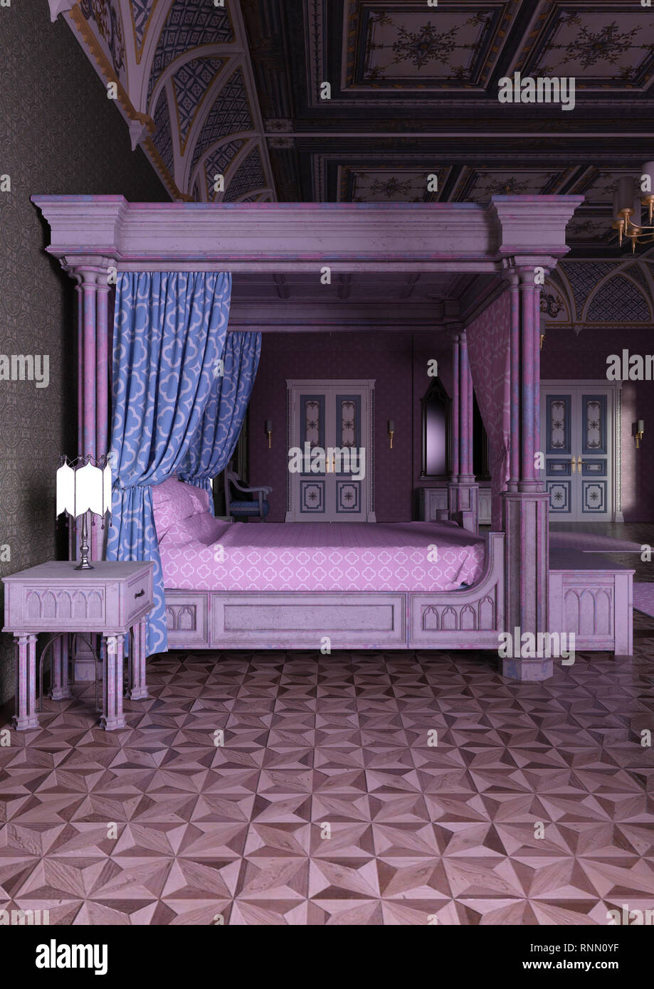 3D rendering of a medieval style palace in pastel colours Stock Photo ...