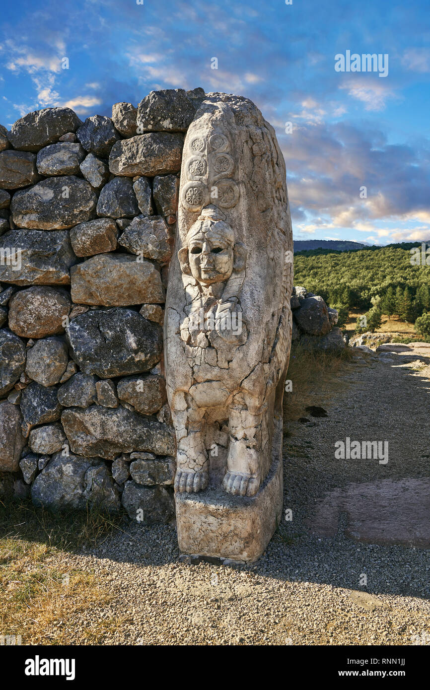 Picture & image of Hittite Sphinx sculpture of the Sphinx Gate. Hattusa ...