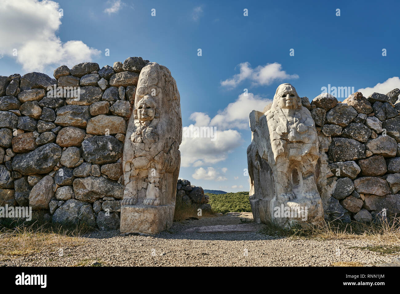 Picture & image of Hittite Sphinx sculpture of the Sphinx Gate. Hattusa ...