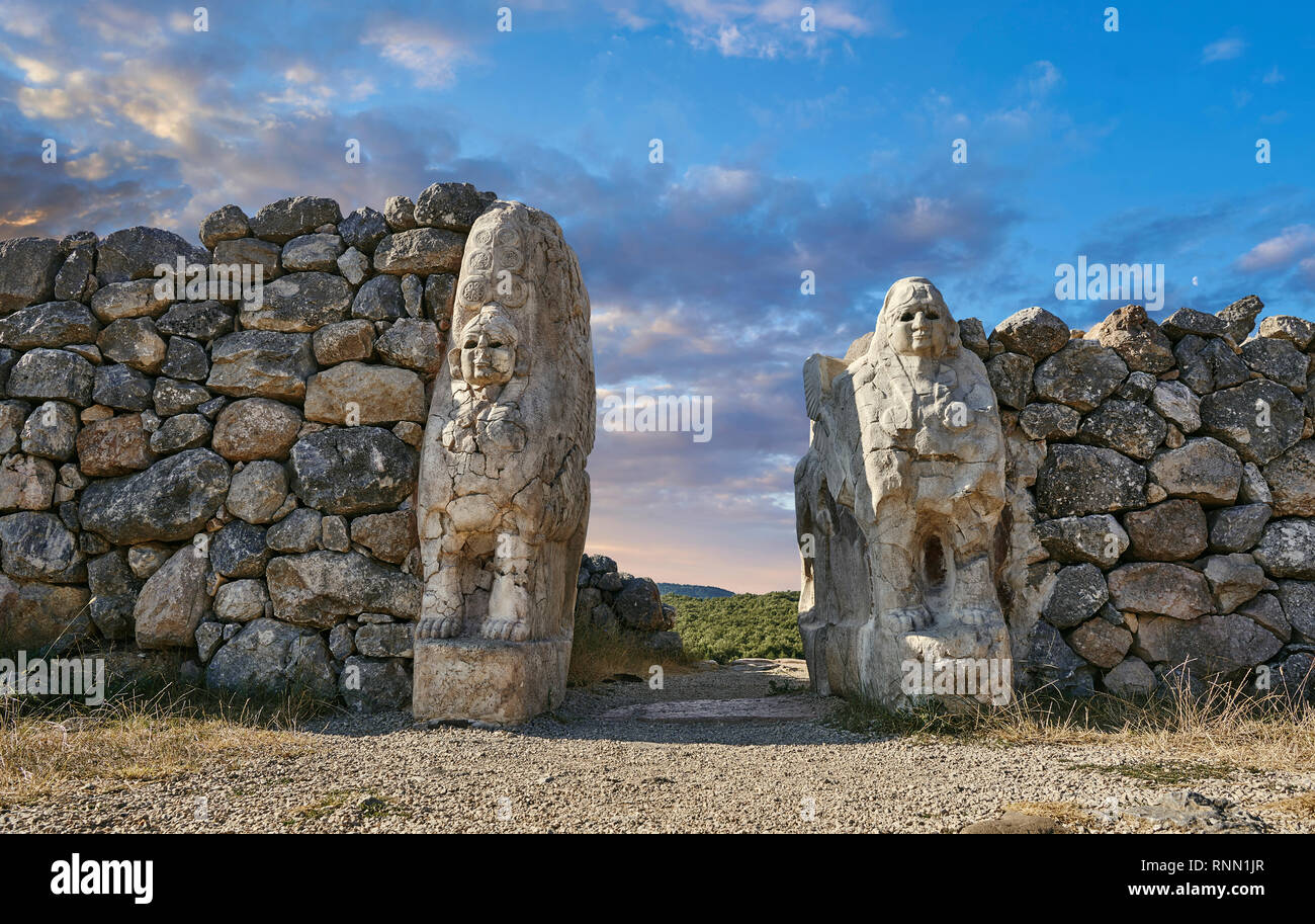 Picture & image of Hittite Sphinx sculpture of the Sphinx Gate. Hattusa ...