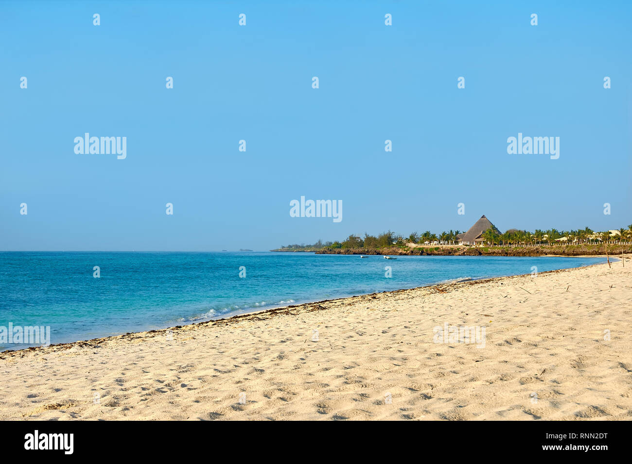 View of coastline with beach in Kenya, Africa. People, vacationers and ...