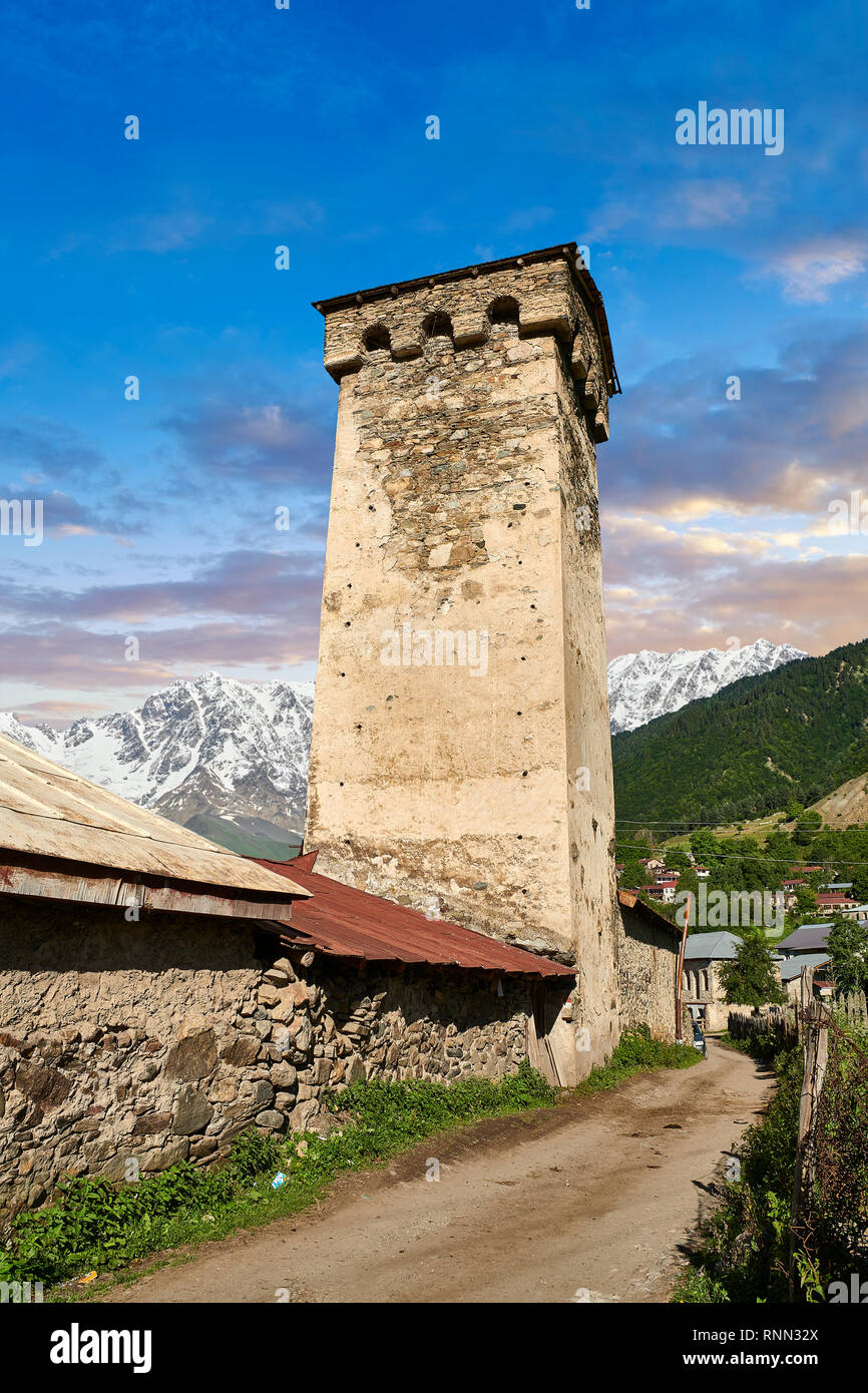 Stone medieval Svaneti tower houses of Lashtkhveri village in the ...