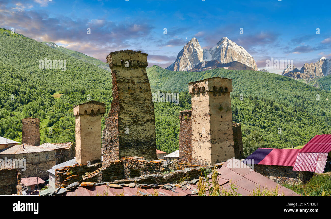 Stone medieval Svaneti tower houses of Murkmeli, Upper Svaneti ...