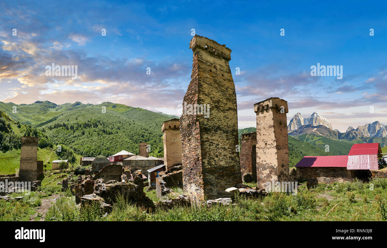Stone medieval Svaneti tower houses of Murkmeli, Upper Svaneti ...