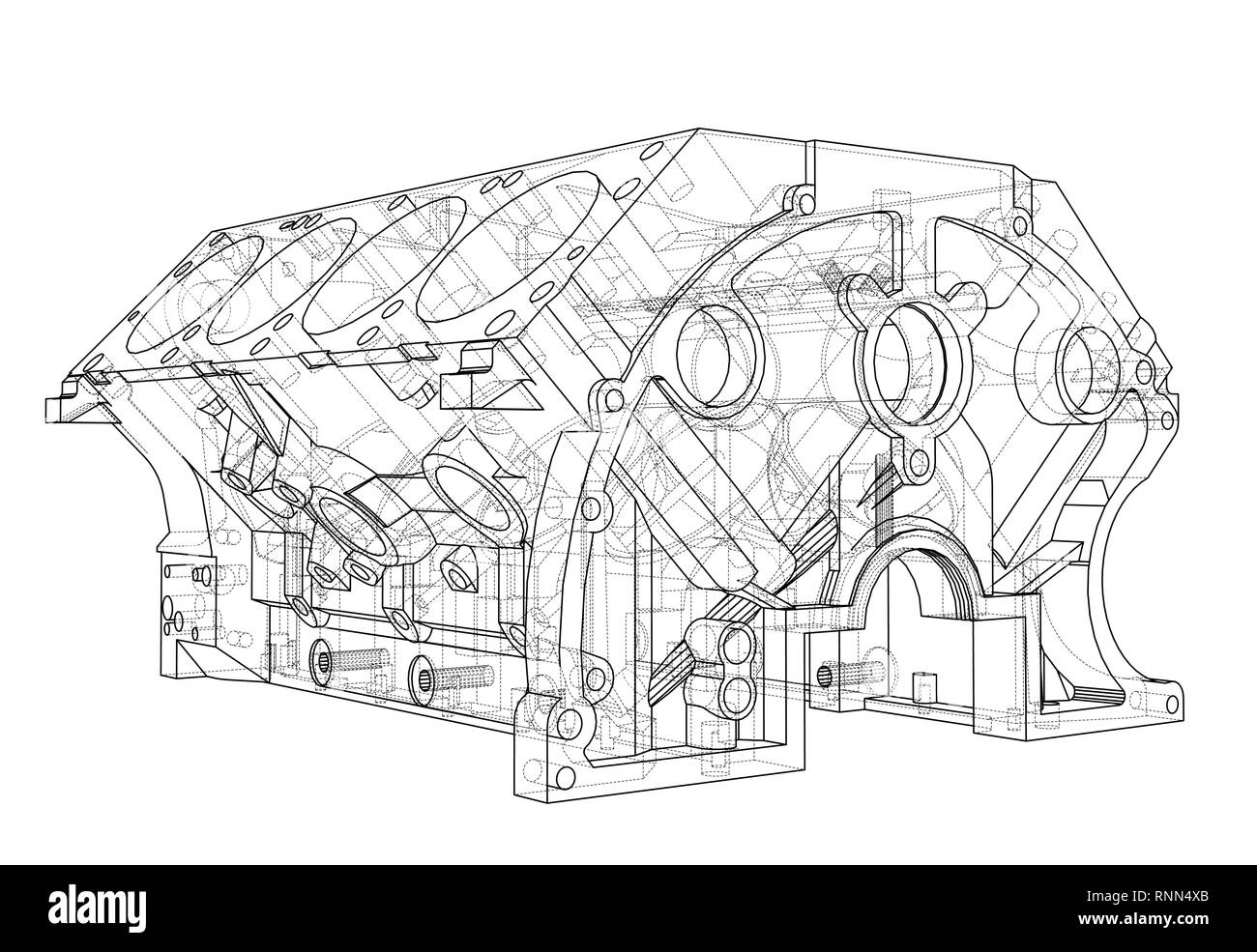 Engine block sketch. Vector rendering of 3d Stock Vector Image & Art ...